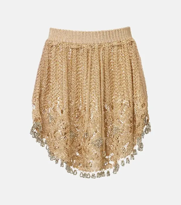 Rabanne Crochet Embellished Lamé Miniskirt - Gold