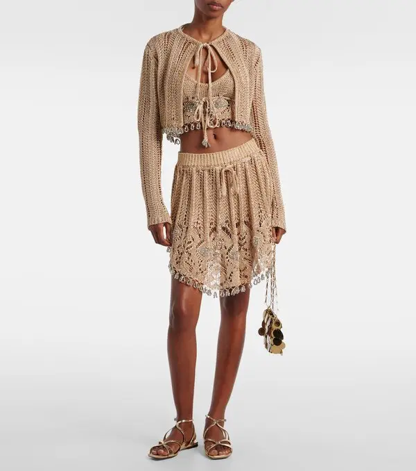 Rabanne Crochet Embellished Lamé Miniskirt