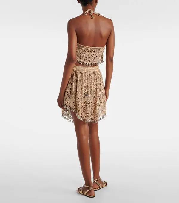 Rabanne Crochet Embellished Lamé Miniskirt