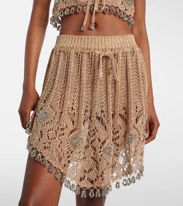 Rabanne Crochet Embellished Lamé Miniskirt