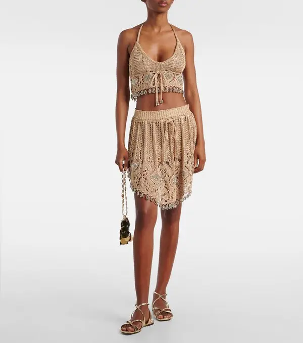 Rabanne Crochet Embellished Lamé Miniskirt