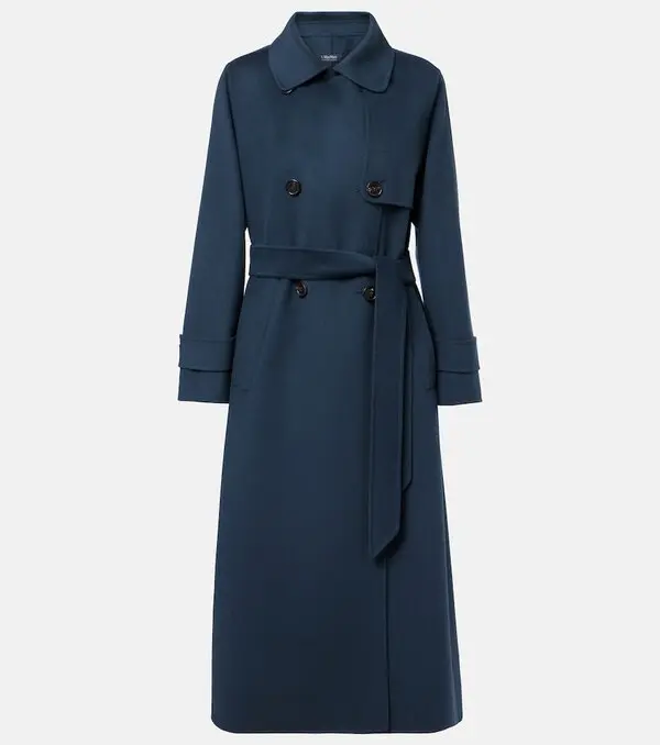 Max Mara Belted Virgin Wool Coat - Blue