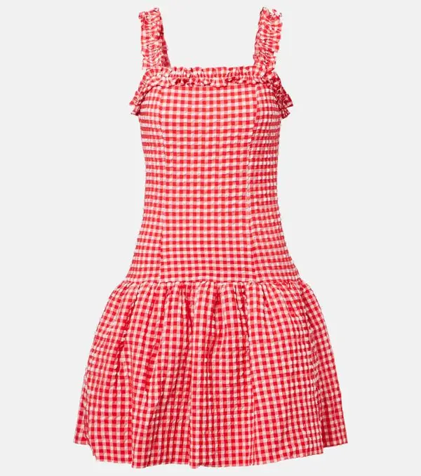 GANNI Seersucker Ruffled Mini Dress