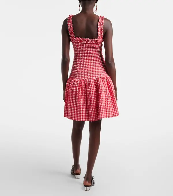 GANNI Seersucker Ruffled Mini Dress - Red