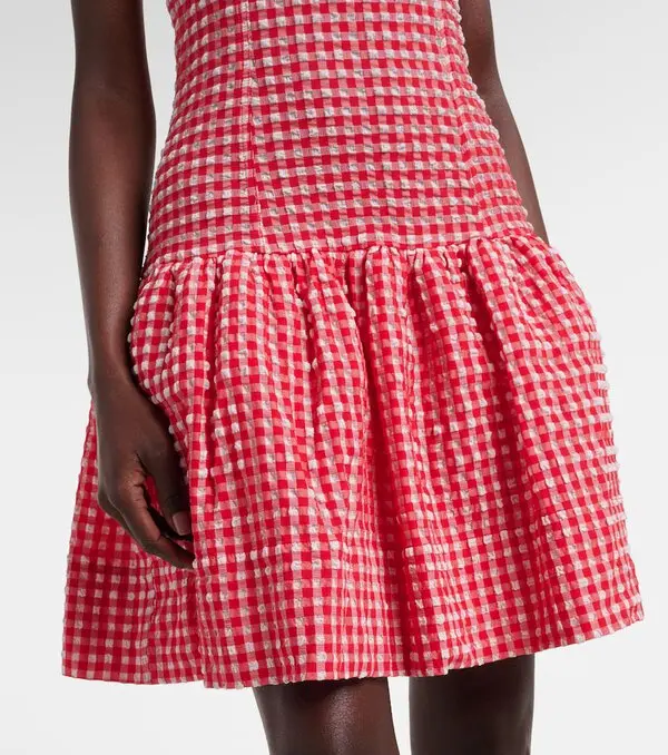 GANNI Seersucker Ruffled Mini Dress - Red