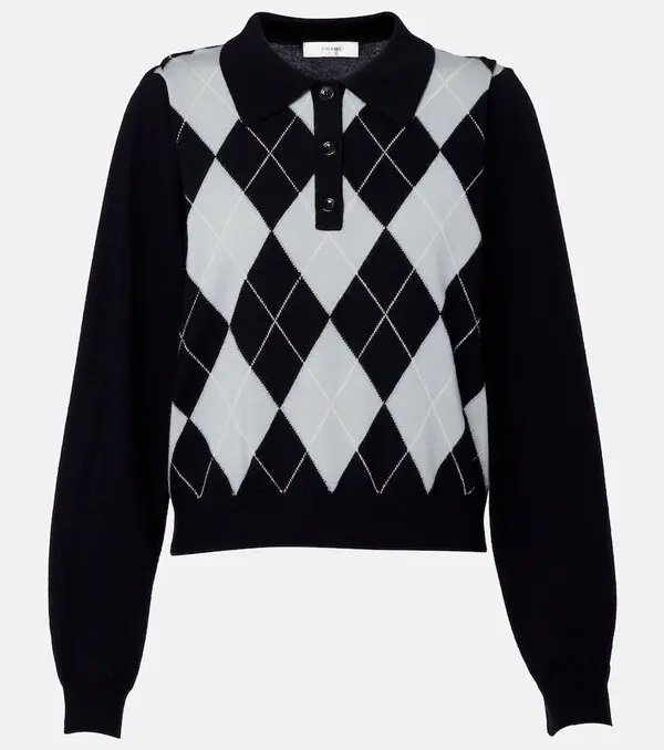 FRAME Argyle Wool-blend Polo Sweater - Multicoloured