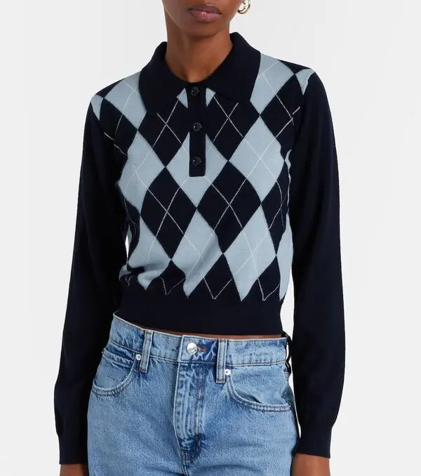 FRAME Argyle Wool-blend Polo Sweater