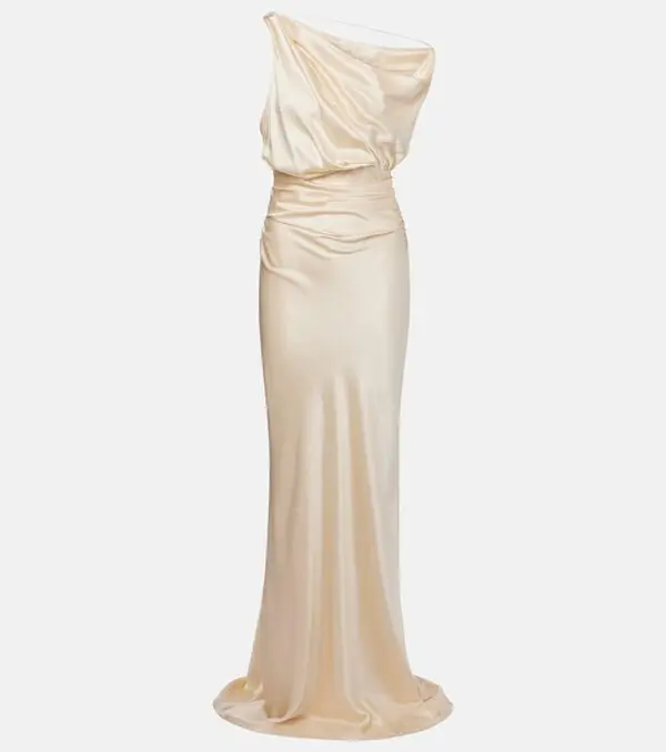 THE SEI Draped Silk Satin Gown - Beige