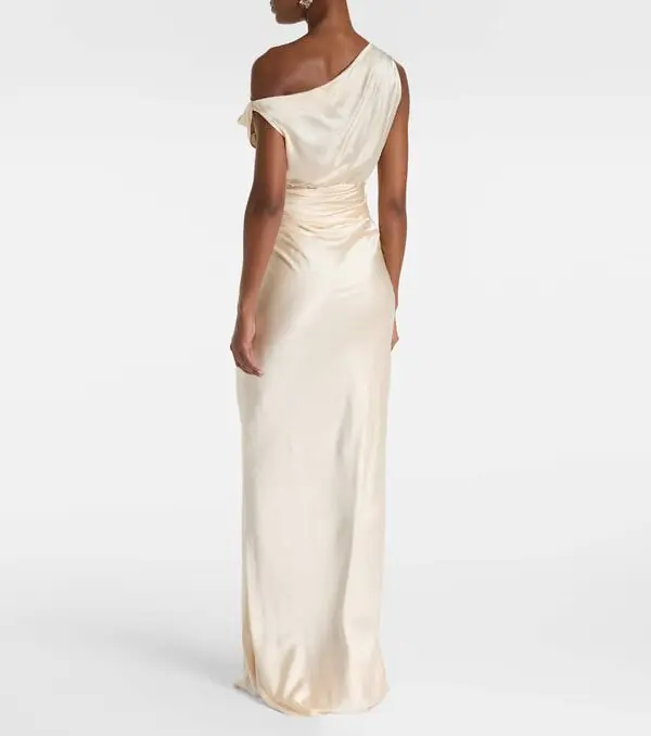THE SEI Draped Silk Satin Gown - Beige