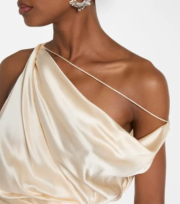 THE SEI Draped Silk Satin Gown - Beige
