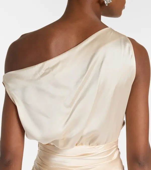 THE SEI Draped Silk Satin Gown - Beige