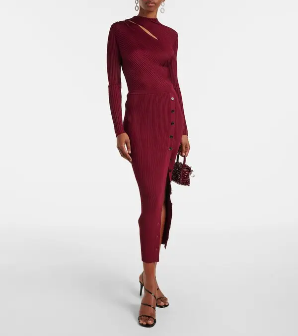 Self-Portrait Cutout Ribbed-Knit Midi Dress - Burgundy - 20% Off |  Editorialist