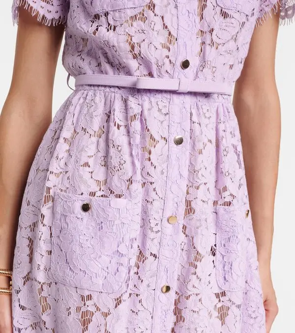 Self-Portrait Belted Lace Midi Dress - Purple - 40% Off | Editorialist