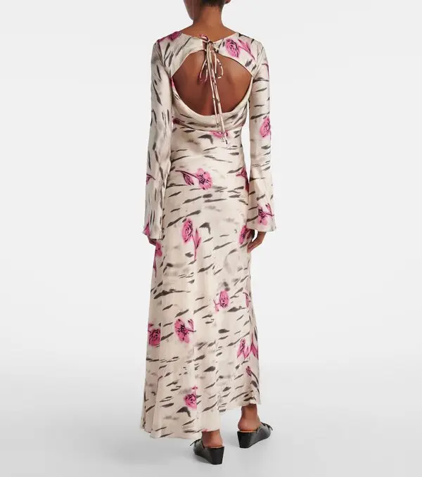 GANNI Floral Open-back Satin Maxi Dress