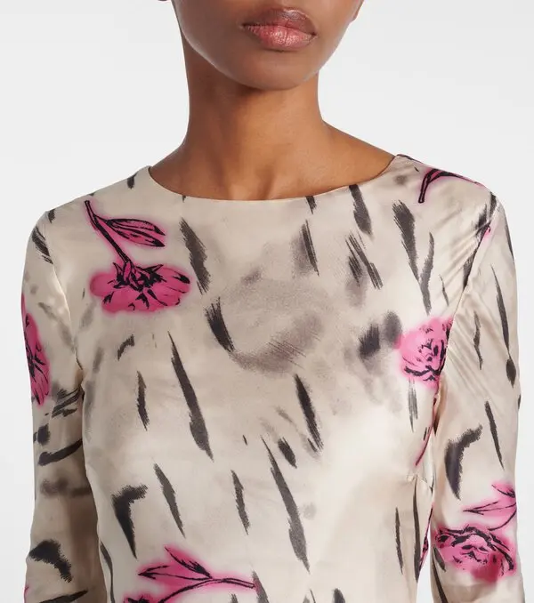GANNI Floral Open-back Satin Maxi Dress
