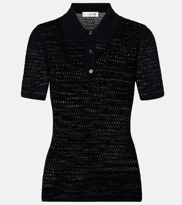 Victoria Beckham Pointelle Polo Shirt - Black