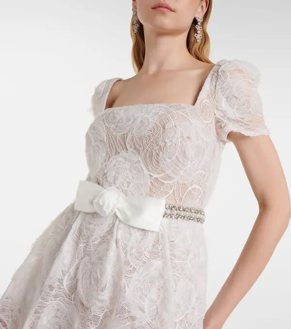Buy SELF-PORTRAIT Bow-detail Tulle Lace Maxi Dress - White At 50% Off |  Editorialist