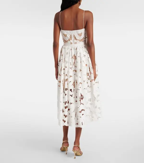 SELF-PORTRAIT Bow Lace Linen And Cotton Midi Dress - White