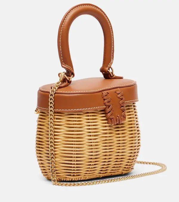 Self-Portrait Rattan Basket Bag With Leather Trim And Bow In