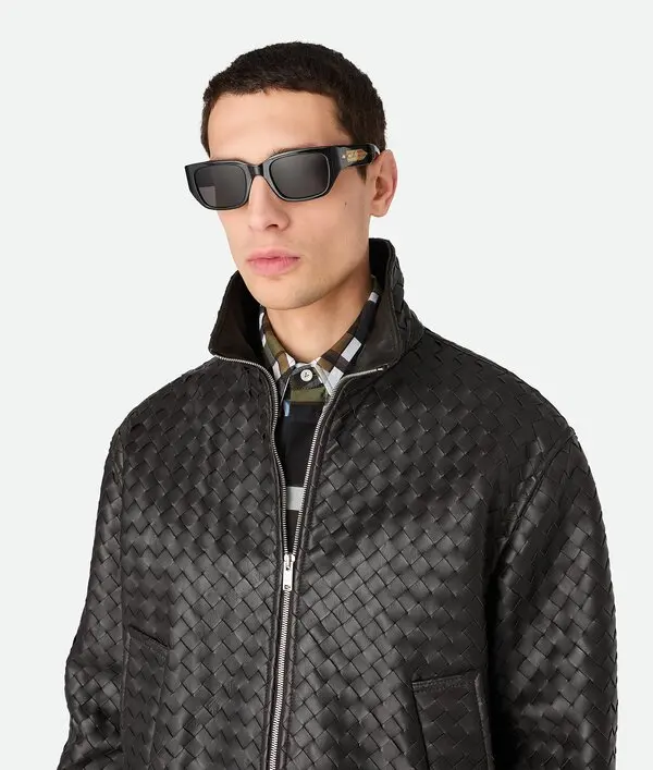 Bottega Veneta Intrecciato Square Sunglasses - Black/gray