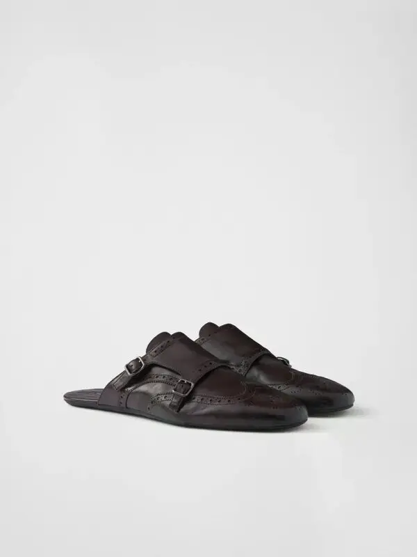 Prada Shuffle Brogue-embellished Leather Mules