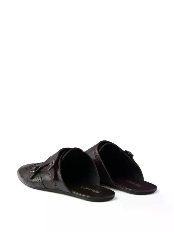 Prada Shuffle Brogue-embellished Leather Mules