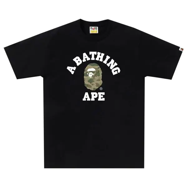 A BATHING APE Layered Line Camo College Tee - Black