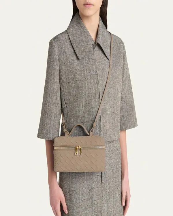 Bottega Veneta Intrecciato Suede Crossbody Bag - Ecru