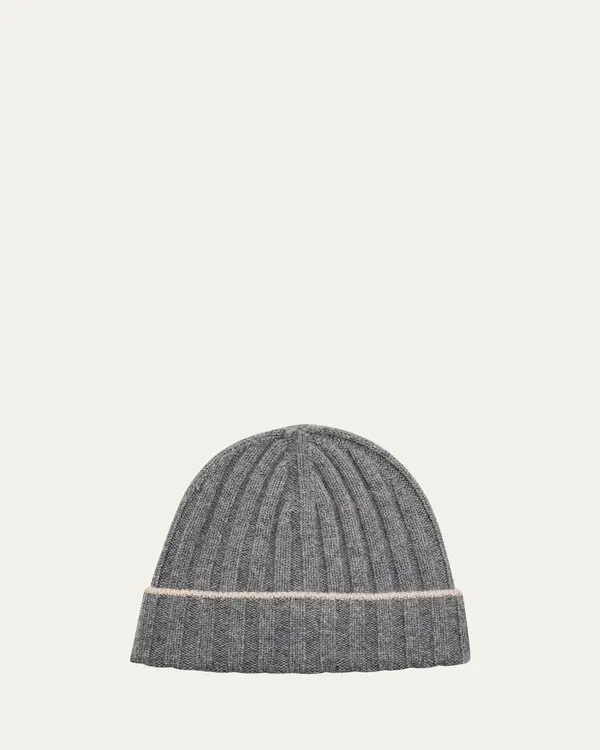 Brunello Cucinelli Cashmere Rib Beanie Hat - Cg316 Dark Grey