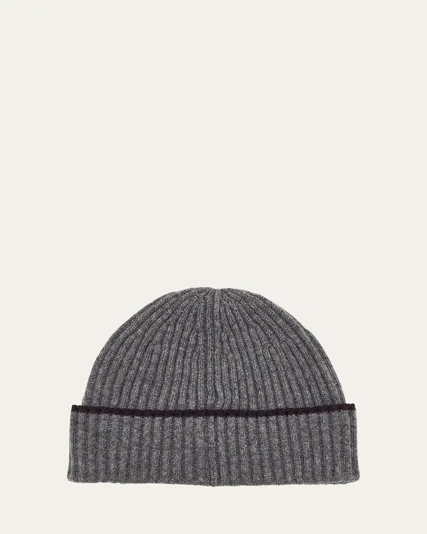 Brunello Cucinelli Tipped Cashmere Rib Beanie Hat - Dark Grey