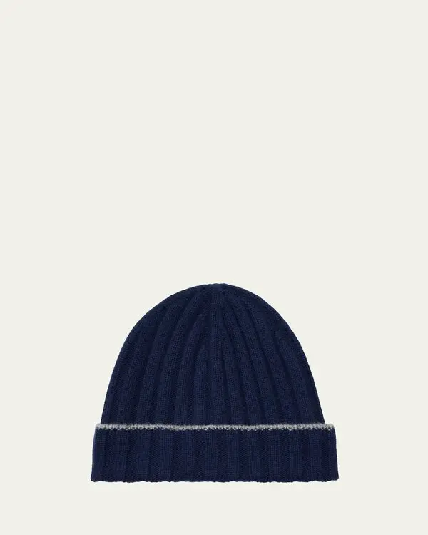 Brunello Cucinelli Cashmere Rib Beanie Hat - Deep Blue