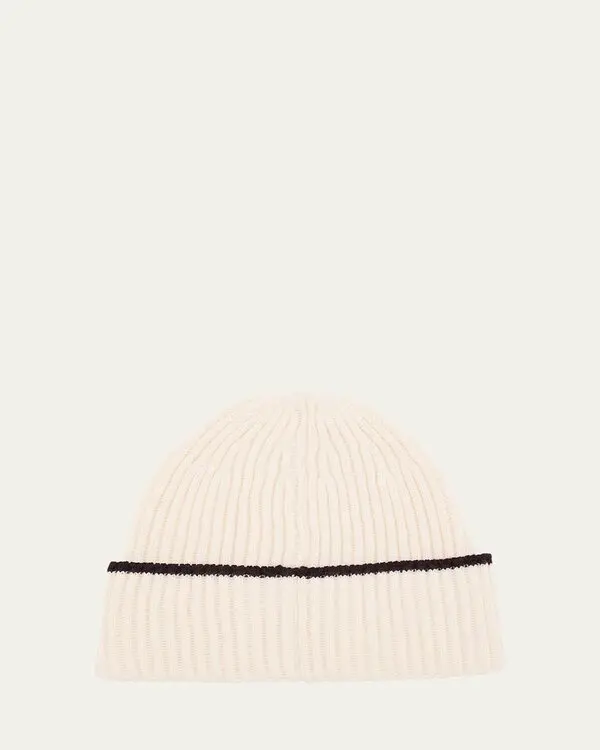 Brunello Cucinelli Tipped Cashmere Rib Beanie Hat - Ecru
