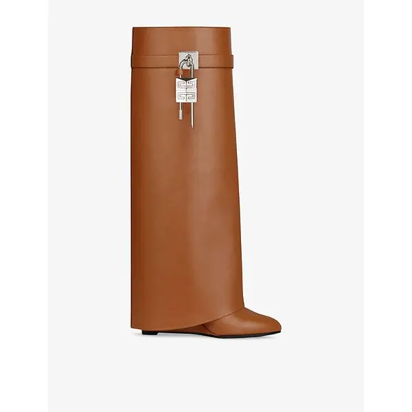 Givenchy Shark Lock Leather Heeled Boots - Mid Brown