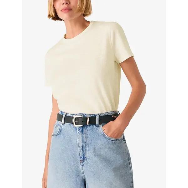 Whistles Cotton T-shirt With Double Trim - Cream