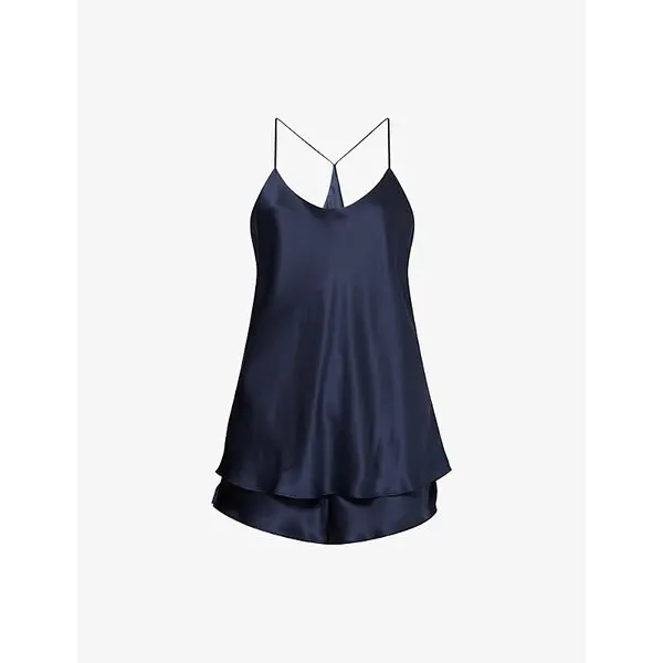 Olivia Von Halle Bella Silk Satin Camisole Set - Navy Core