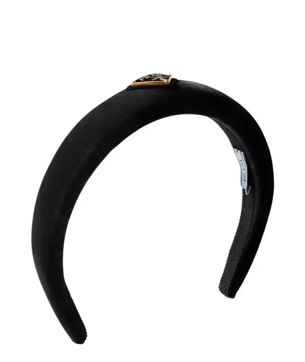 Prada Triangle-logo Velvet Headband - Black