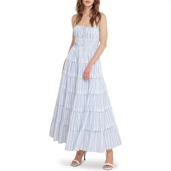 FREEMARKET Cutout Tiered Sleeveless Maxi Dress - White/ Blue