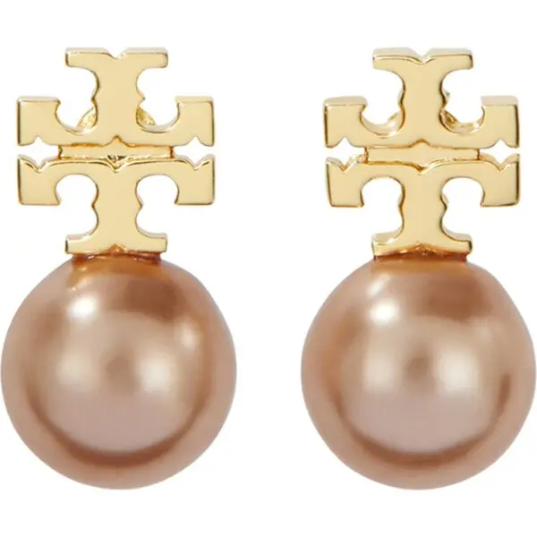 Tory Burch Faux Pearl Stud Earrings - Tory Gold / Pink