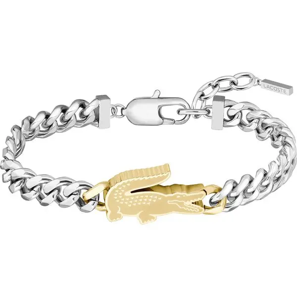 Lacoste Crocodile Pendant Curb Chain Bracelet - Silver Stainles Steel