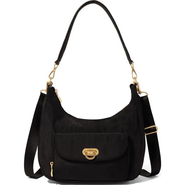 BAGGALLINI Coastal Flip Lock Half Moon Bag - Black W/ Gold Hardware