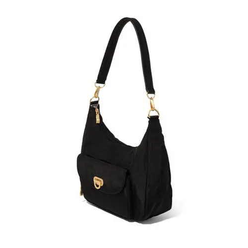 BAGGALLINI Coastal Flip Lock Half Moon Bag - Black W/ Gold Hardware
