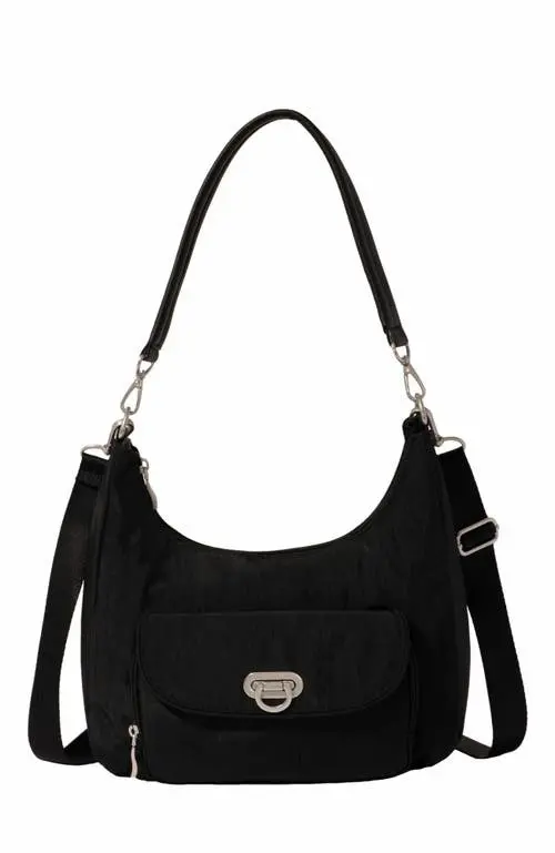 BAGGALLINI Coastal Flip Lock Half Moon Bag - Black