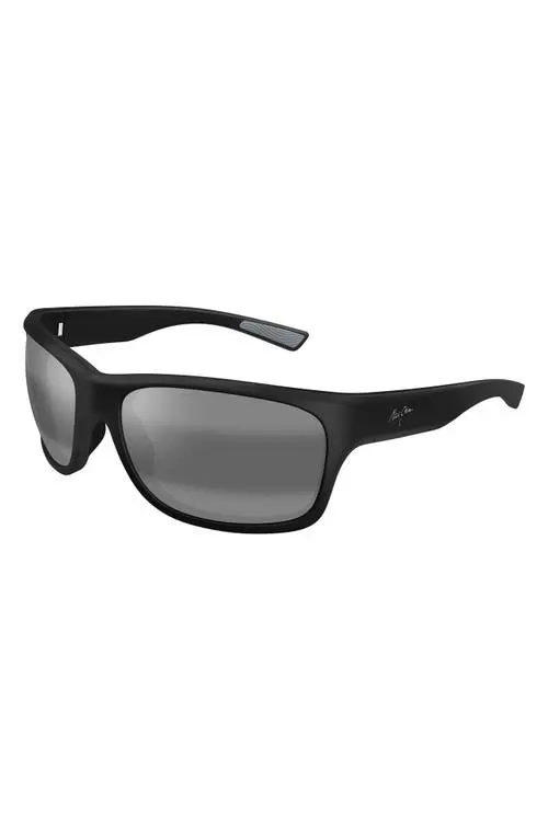 Maui Jim Rectangular Wrap Sunglasses - Matte Black/ Neutral Grey