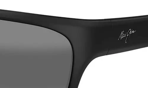 Maui Jim Rectangular Wrap Sunglasses - Matte Black/ Neutral Grey