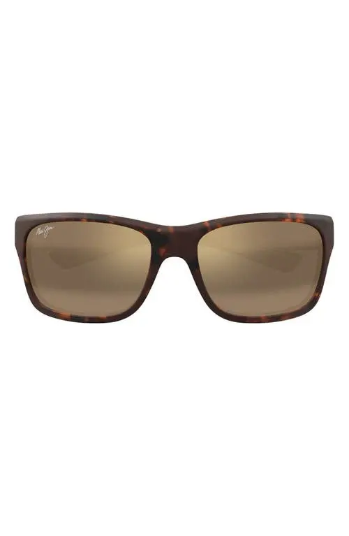 Maui Jim Rectangular Wrap Sunglasses - Matte Dark Havana/ Hcl Bronze