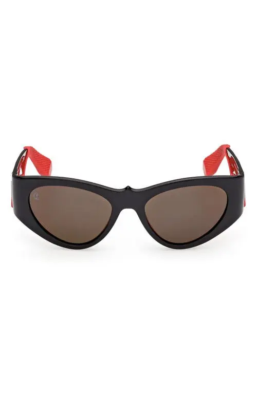 CHRISTIAN LOUBOUTIN 54mm Loubishark Cat Eye Sunglasses - Black/ Smoke Grey/ Red Flash