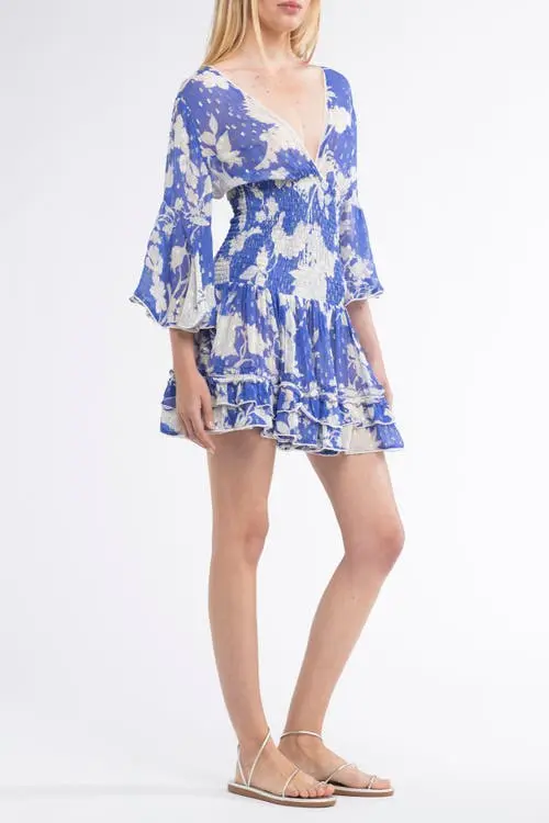SUNDAY SAINT-TROPEZ Jenina Flower Mini Dress - Blue