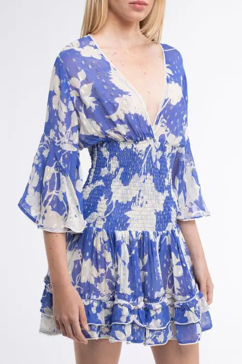 SUNDAY SAINT-TROPEZ Jenina Flower Mini Dress - Blue