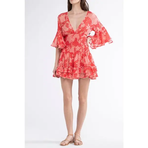 SUNDAY SAINT-TROPEZ Jenina Flower Mini Dress - Red