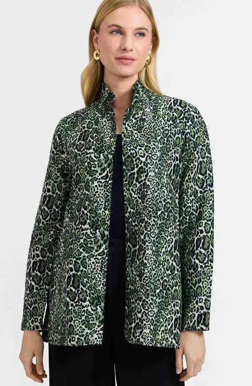 Foxcroft Carolina Leopard Print Cotton Sateen Shirt - Basil Green/ Multi